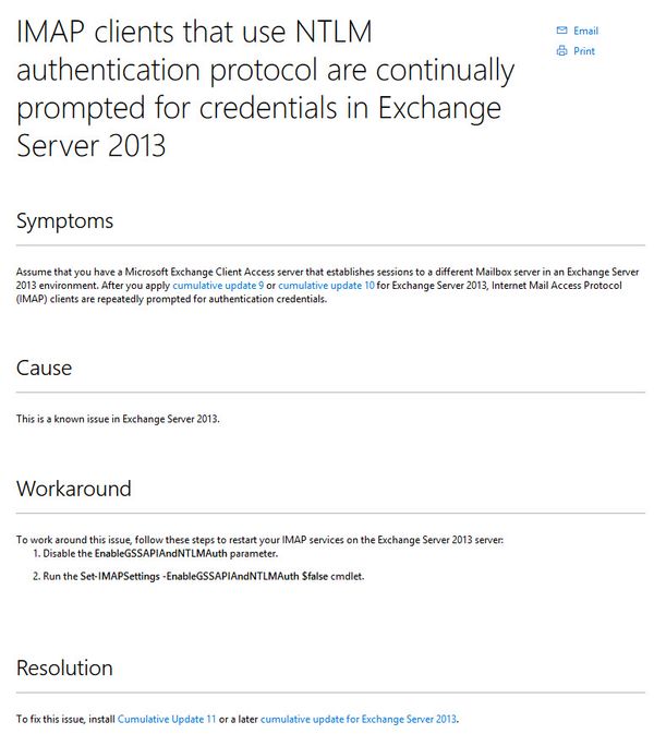 Exchange 2013 - IMAP NTLM authentication error
