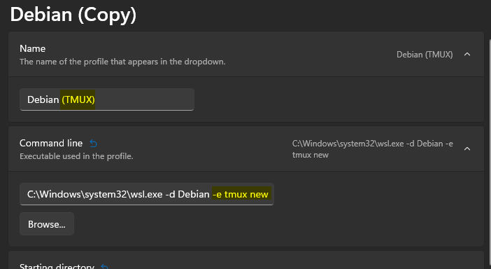Windows - Automating tmux startup in WSL with Windows Terminal